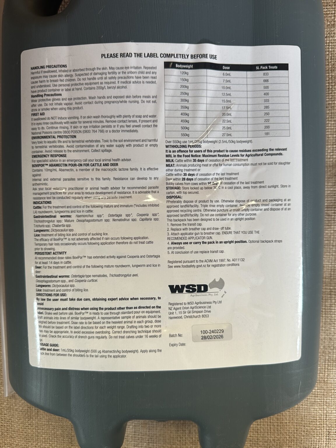 Paralock – Abamectin Pour-On 5Ltr – Farm and Build Link Kawakawa